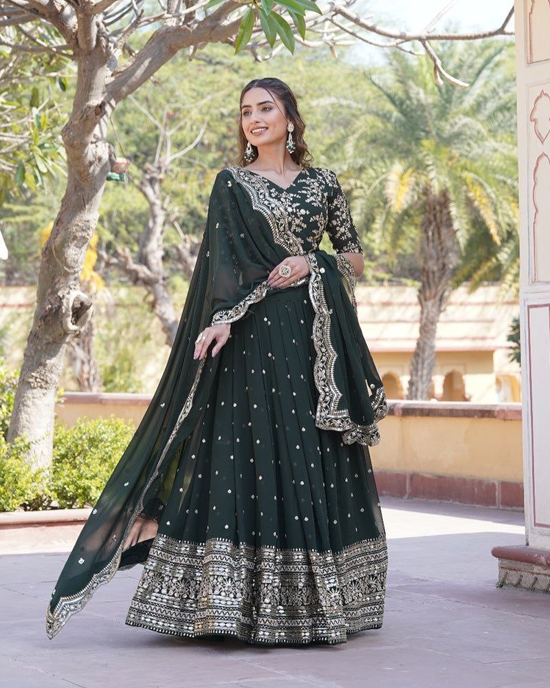 Vilasini Mehendi Green Embroidered Lehenga Set – Trinari