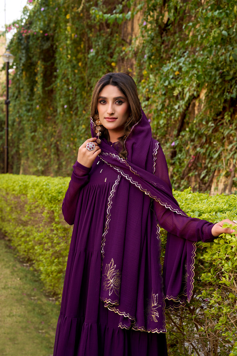 Nalini Purple Marbel Foil Work Anarkali Suit Set with Dupatta – Trinari