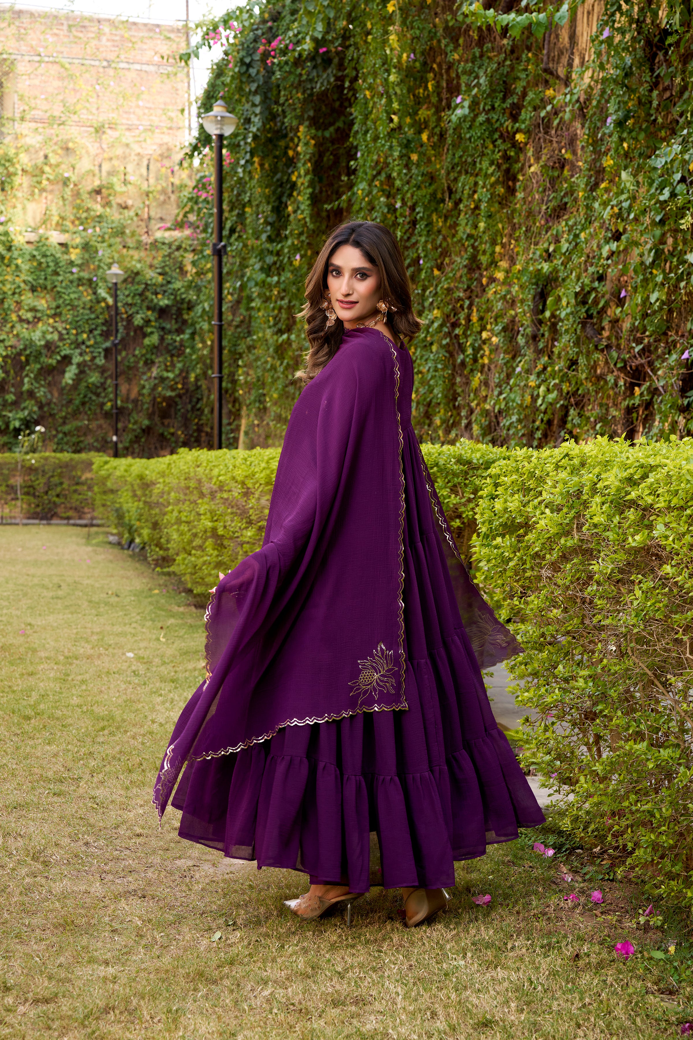 Nalini Purple Marbel Foil Work Anarkali Suit Set with Dupatta – Trinari