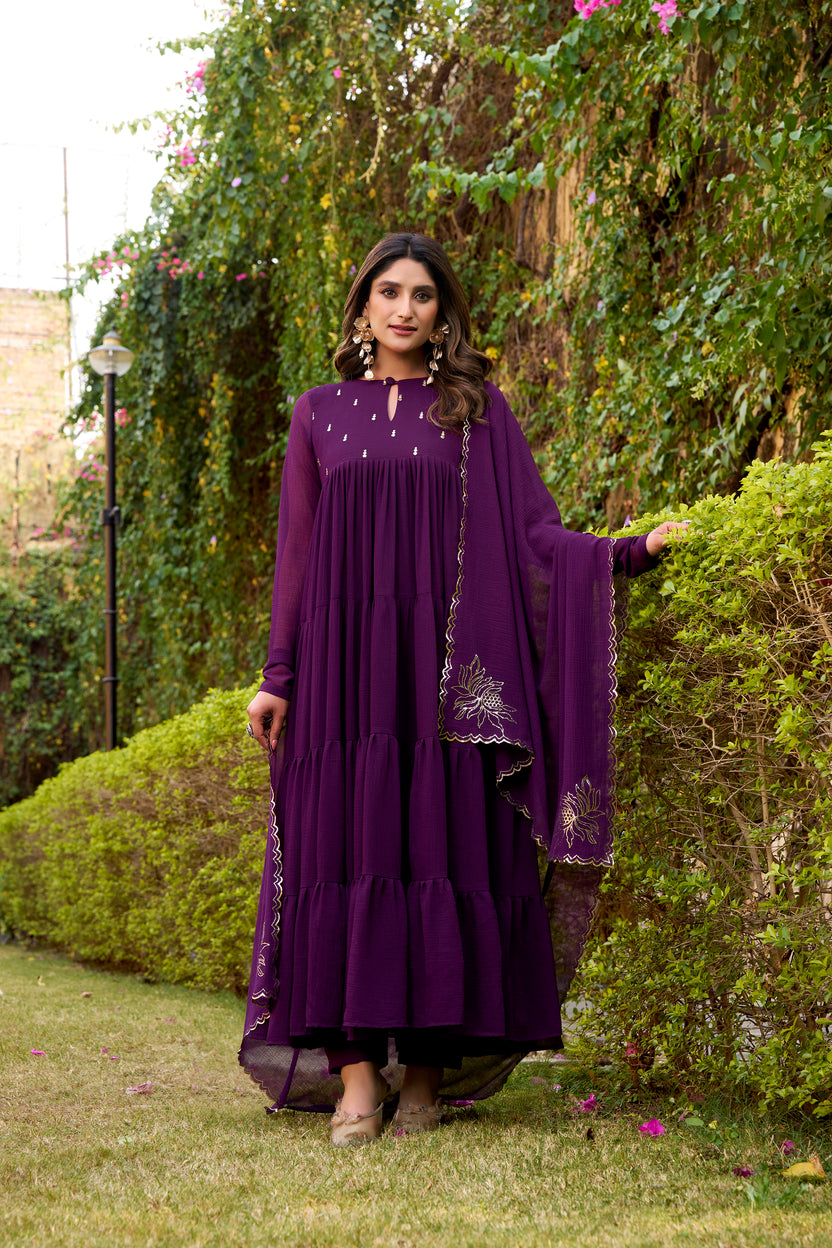 Nalini Purple Marbel Foil Work Anarkali Suit Set with Dupatta – Trinari