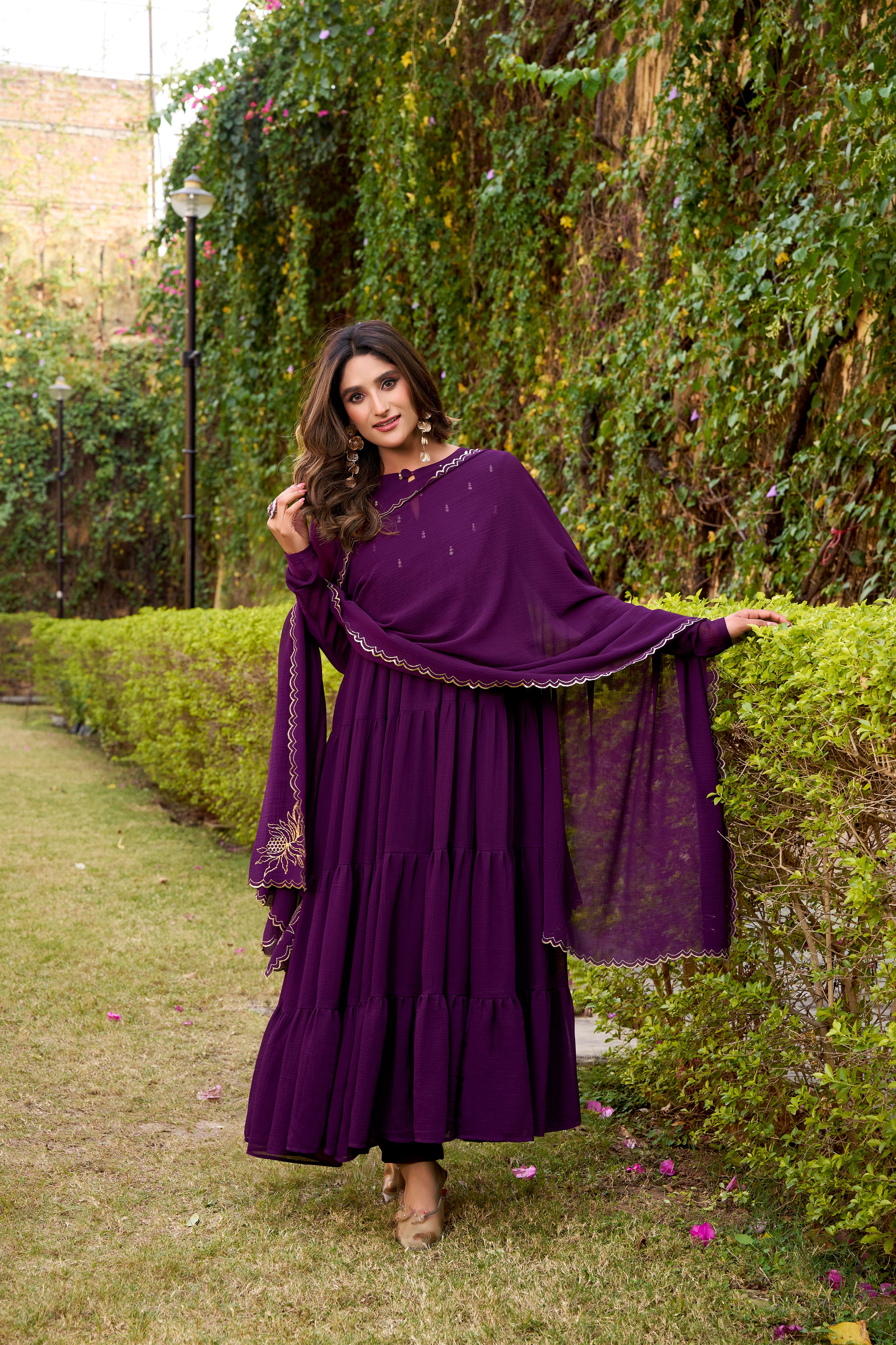 Nalini Purple Marbel Foil Work Anarkali Suit Set with Dupatta – Trinari
