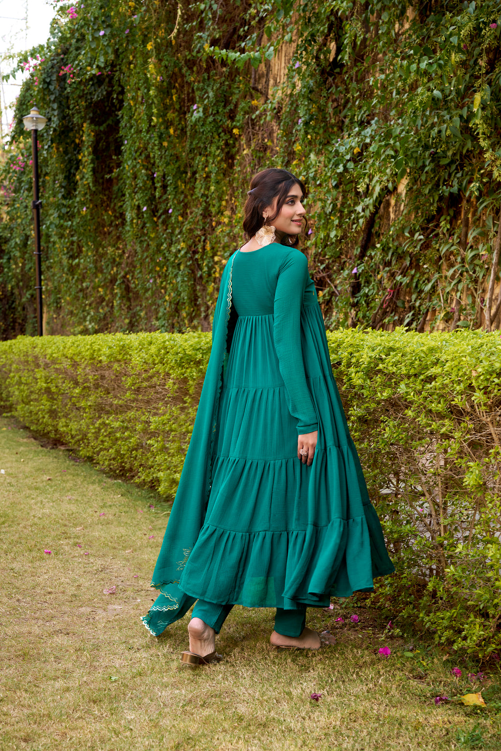Nalini Teal Green Marbel Foil Work Anarkali Suit Set with Dupatta – Trinari