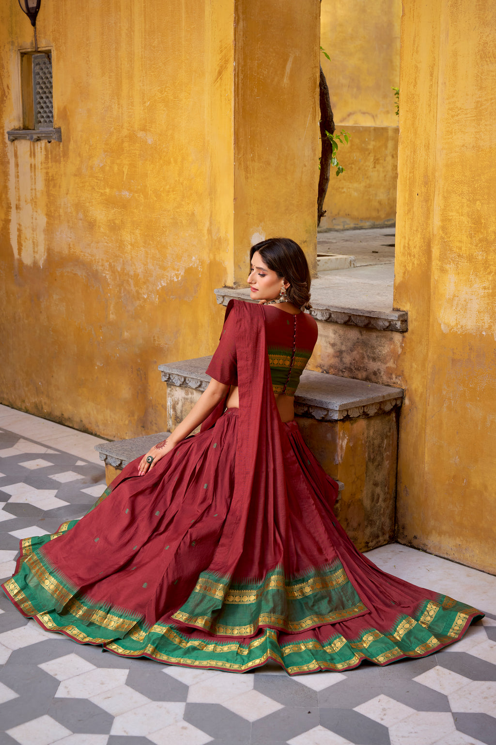 Nitriya Maroon Color Pure Chanderi Zari Weaving Half Saree Lehenga Cho ...