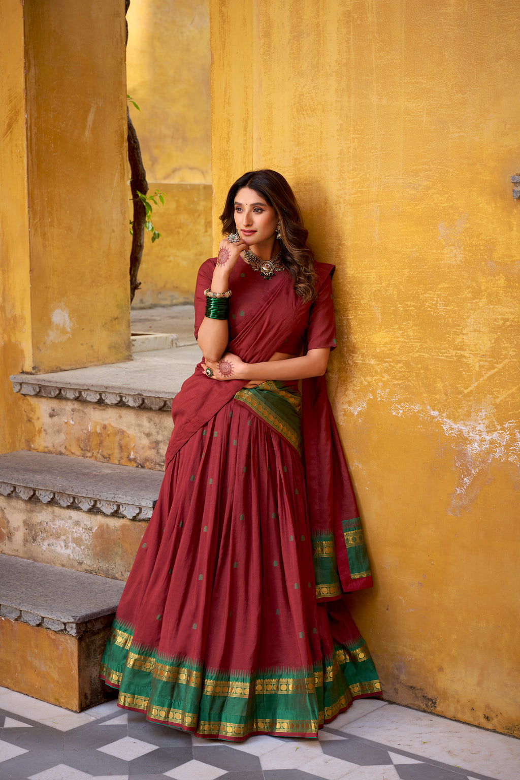 Nitriya Maroon Color Pure Chanderi Zari Weaving Half Saree Lehenga Cho ...