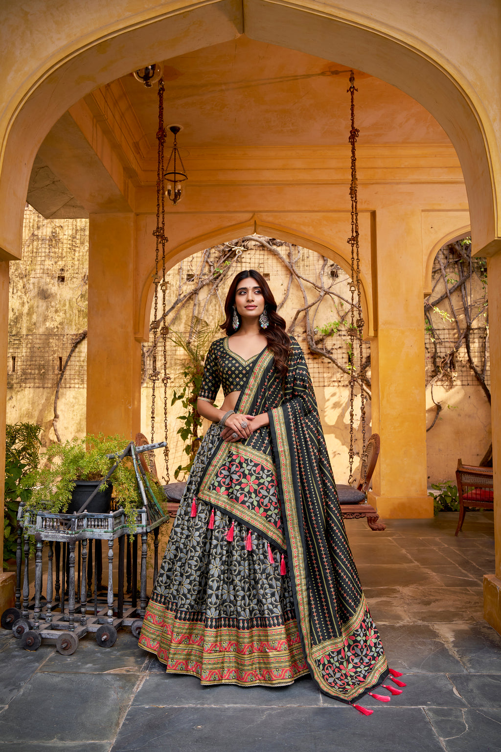 Samaira Black Color Tasar Silk Iconic Sparkle With Lace Work Lehenga C ...