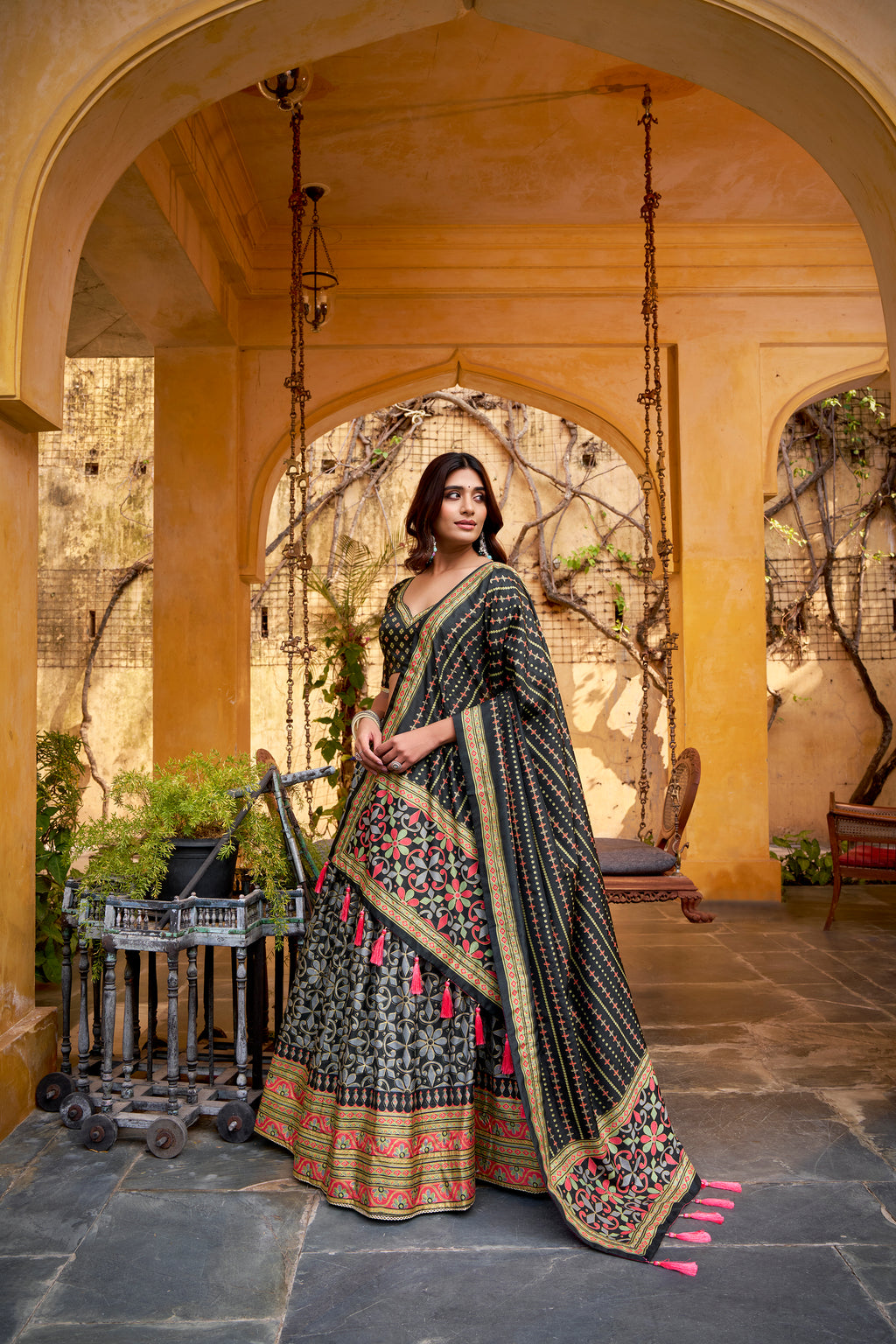 Samaira Black Color Tasar Silk Iconic Sparkle With Lace Work Lehenga C ...